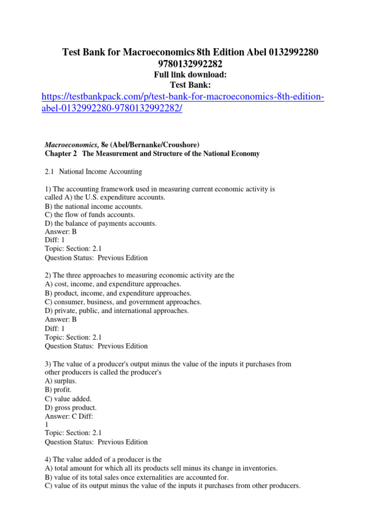 Test Bank For Macroeconomics 8th Edition Abel 0132992280 9780132992282 ...