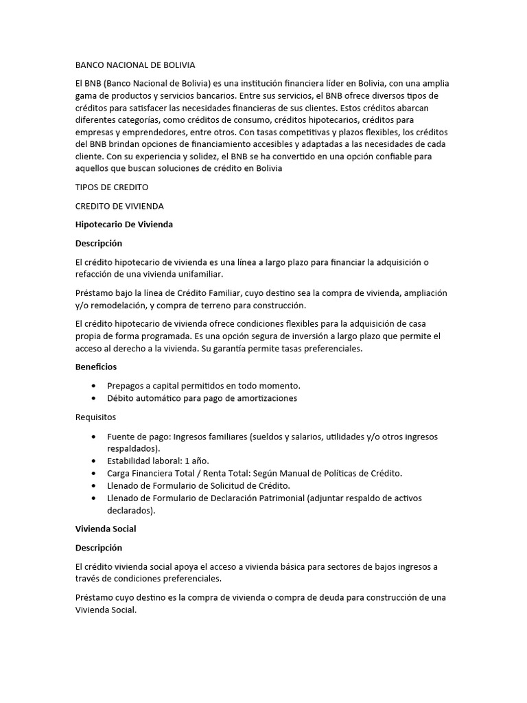 Banco Nacional de Bolivia | PDF