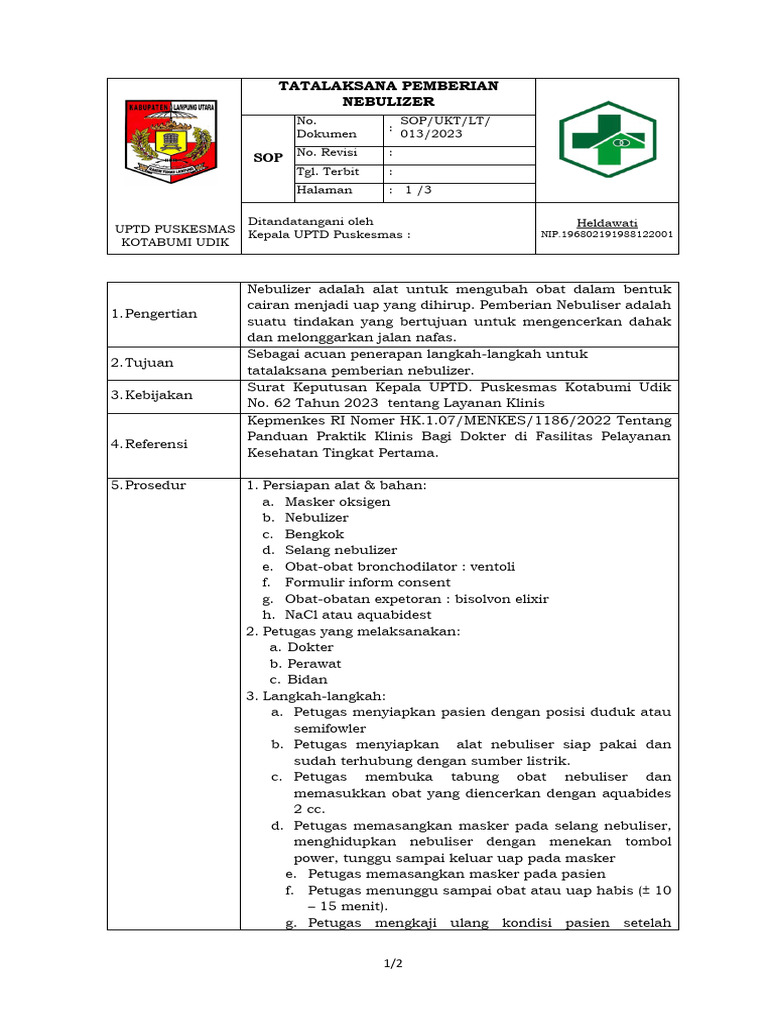 Sop Nebulizer 2023 | PDF