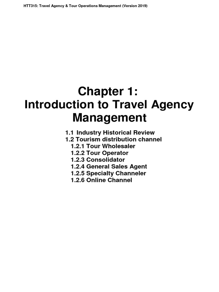 Chapter 1 Introduction To Travel Agency Management | PDF Chapter 1 Introduction To Travel Agency Management | PDF