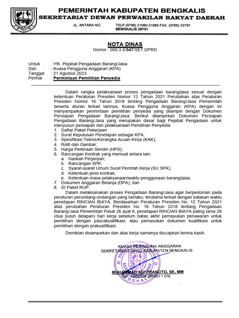 Nota Dinas Bunga Hias | PDF