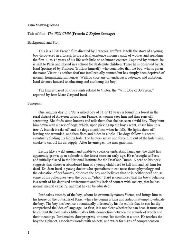 Film Viewing Guide and Guide Questions (The Wild Child) | PDF ...