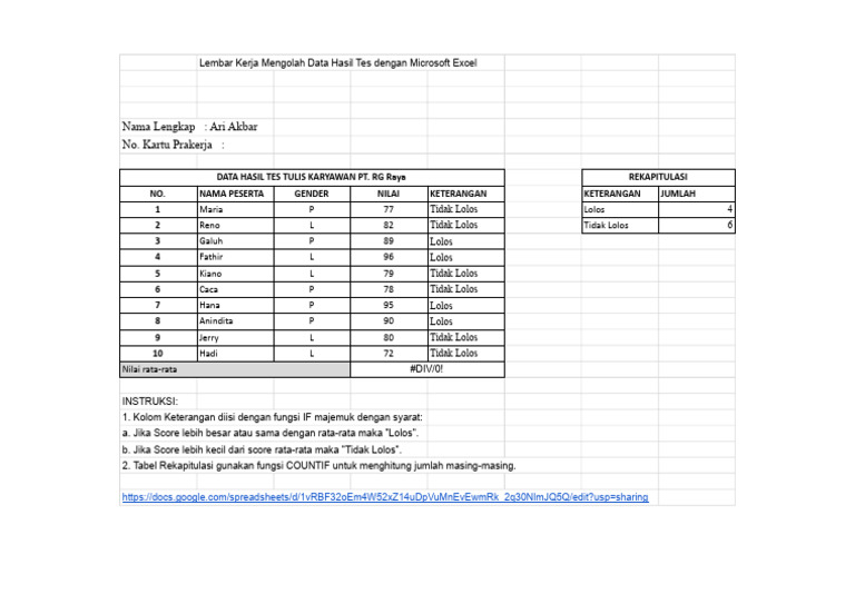 TPM 4 Mengolah Data Hasil Tes Dengan Microsoft Excel - Ari Akbar | PDF