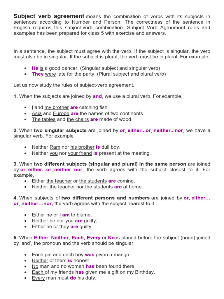 Subject Verb Agreement | PDF | Foreign Language Studies | Wellness