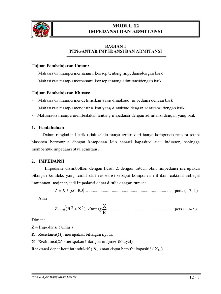 Impedansi dan Admitansi dalam Rangkaian | PDF | Sains & Matematika