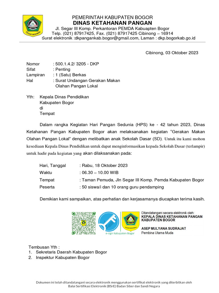 Surat Undangan HPS Gerakan MKN Olahan Pangan Lokal PDF | PDF