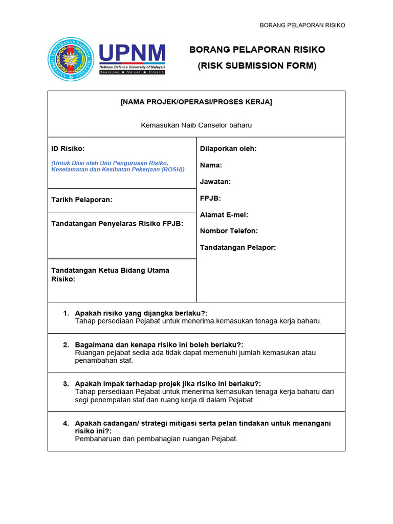 Borang Daftar Risiko - Kemasukan NC Baru | PDF