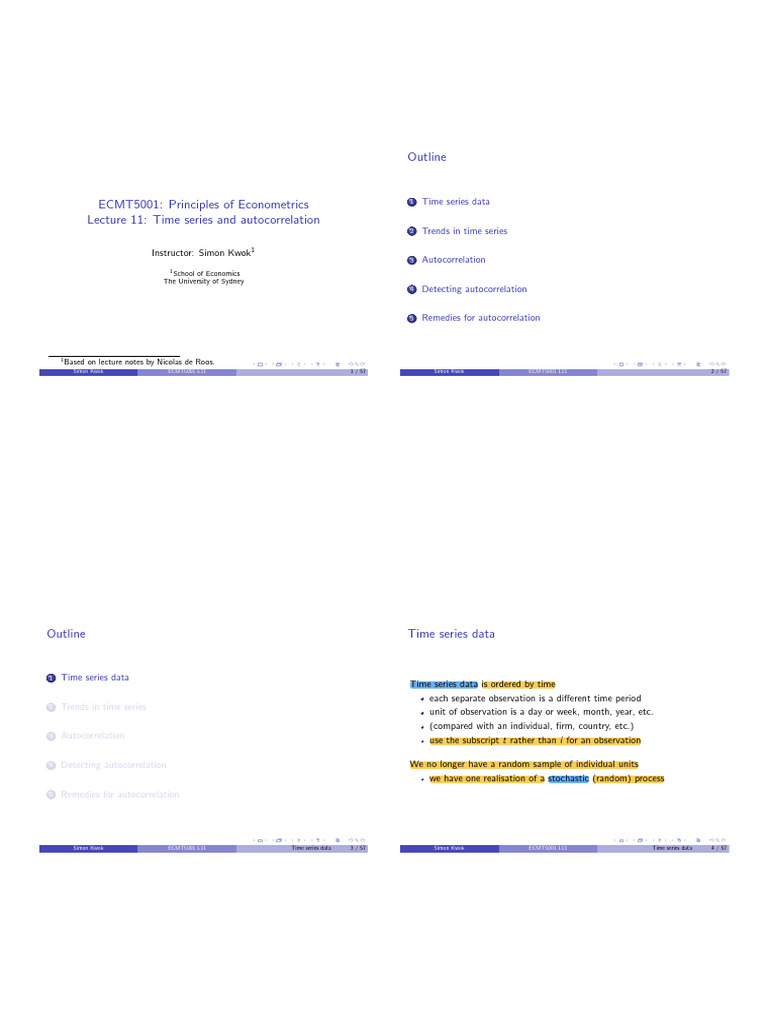 Lecture 11. Time Series | PDF | Ordinary Least Squares | Autocorrelation