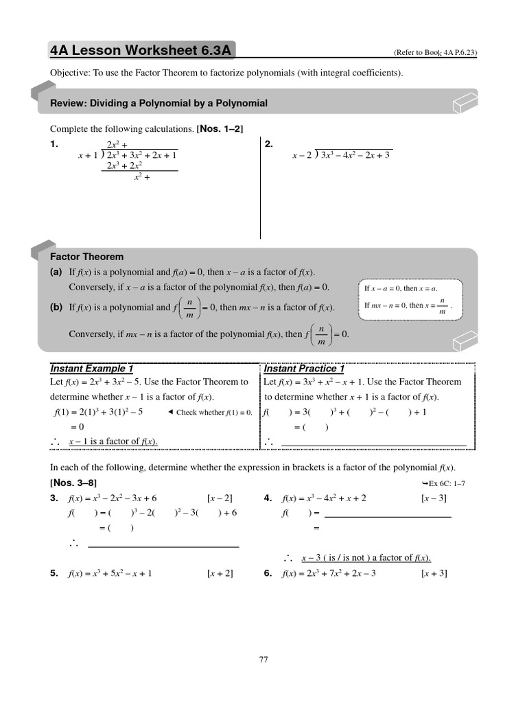 Factor Theorem for Polynomial Factorization | PDF | Teaching Methods & Materials