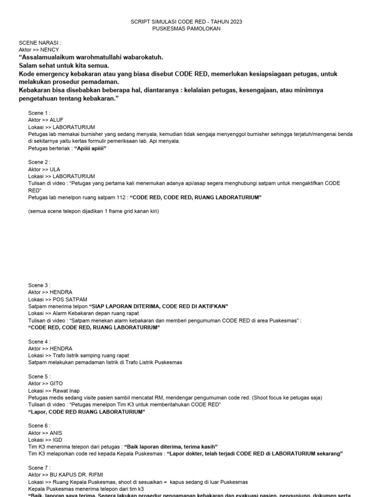 Simulasi Kebakaran CODE RED Puskesmas | PDF