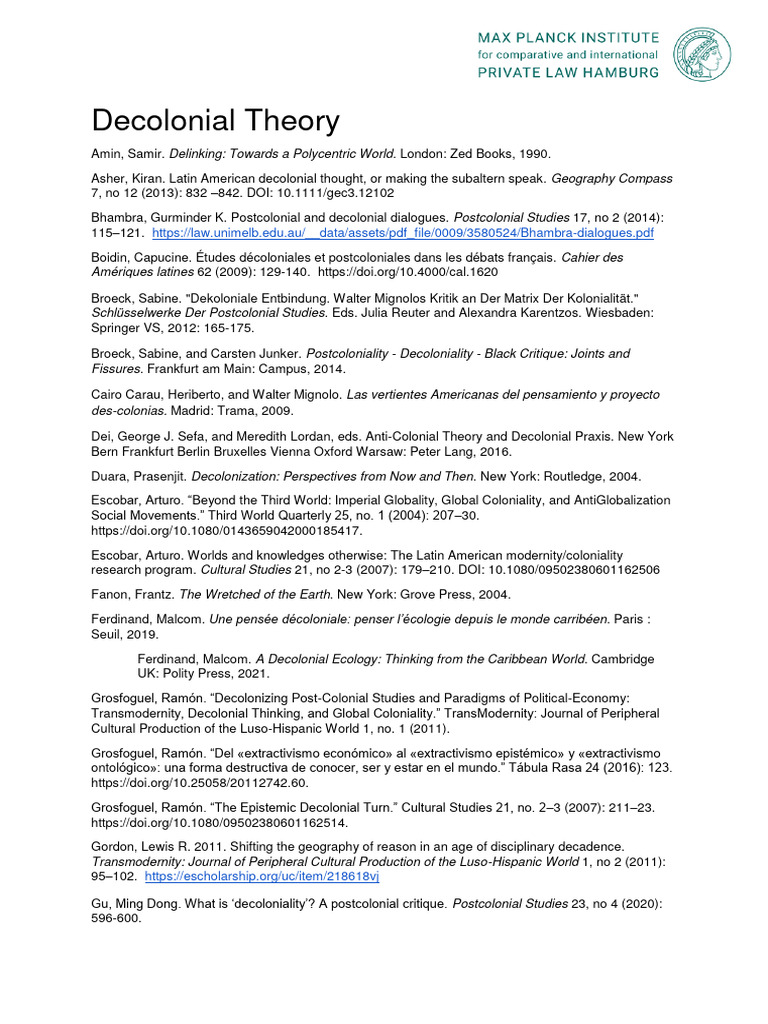Comprehensive Decolonial Theory Bibliography | PDF | Feminism | Gender ...