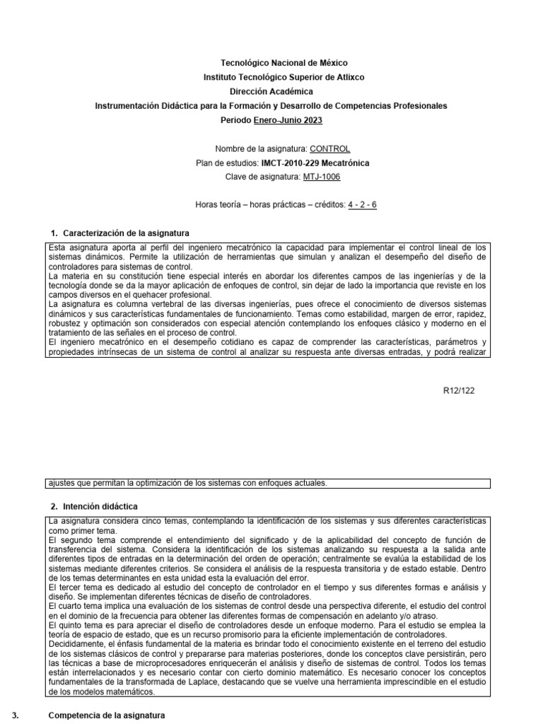 R04-PC01 Instrumentacion Didactica. CONTROL | PDF