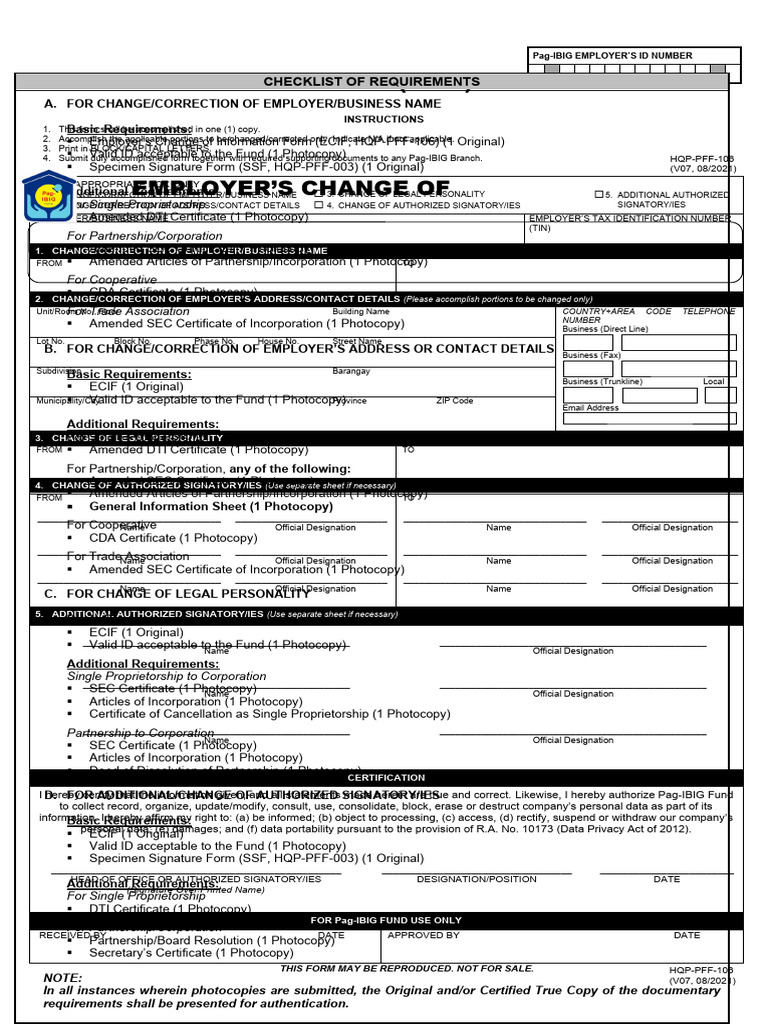 PFF106 EmployersChangeInformationForm V07 | PDF | Finance & Money Management