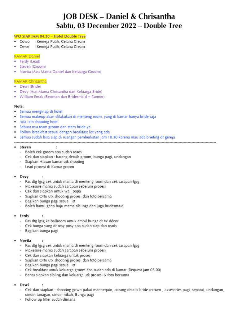 JOB DESK WO - Daniel & Chrisantha | PDF