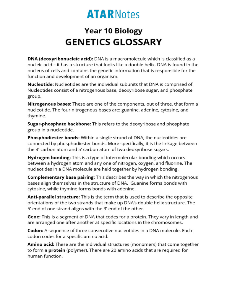 Biology Genetics Glossary | PDF