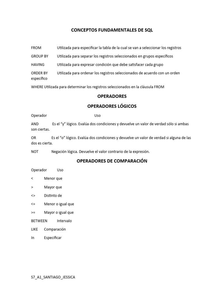 Conceptos Fundamentales de SQL | PDF