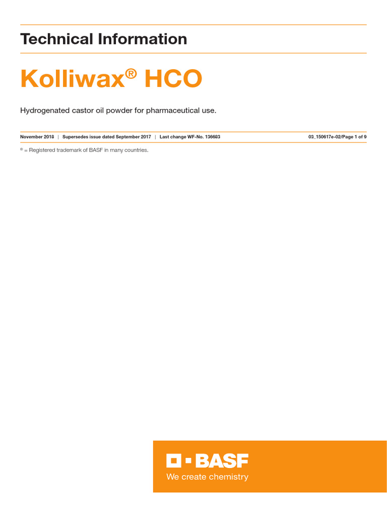 Kolliwax-Hco Technical Information | PDF