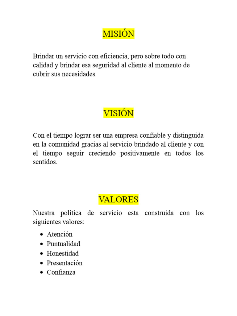 Mision Vision Valores | PDF