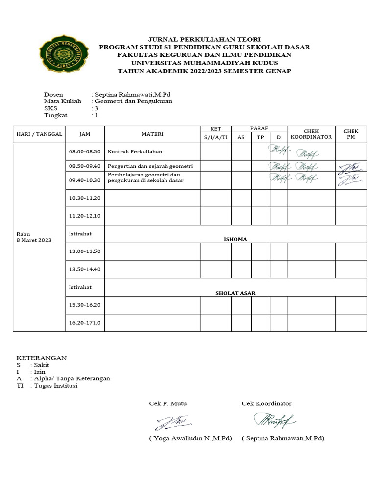 Jurnal Perkuliahan Geometri Dan Pengukuran | PDF