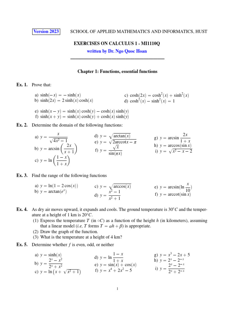 Exercise On Calculus 1-MI1140Q-v1 | PDF