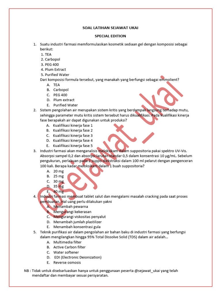 Latihan Soal Special Edition Sejawat Ukai Industri | PDF Latihan Soal Special Edition Sejawat Ukai Industri | PDF