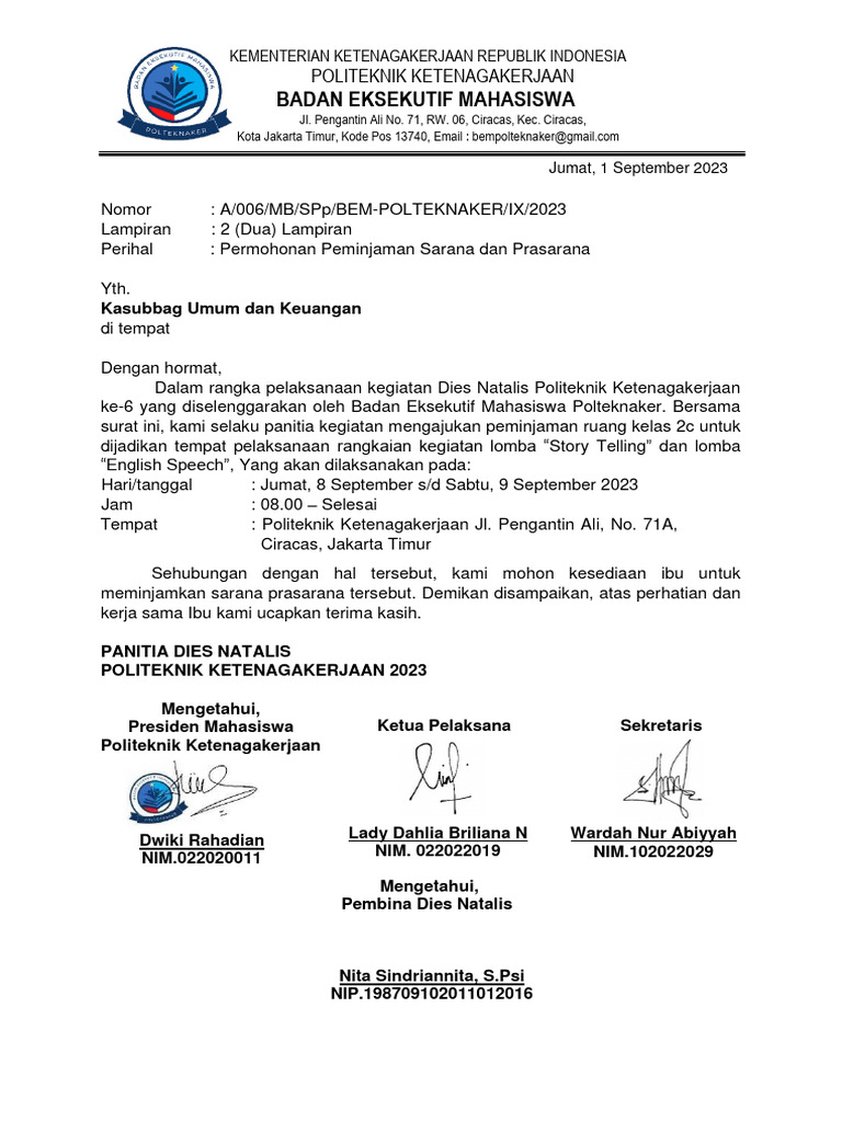 006 Surat Peminjaman Kamera & Kelas 2C-1 | PDF