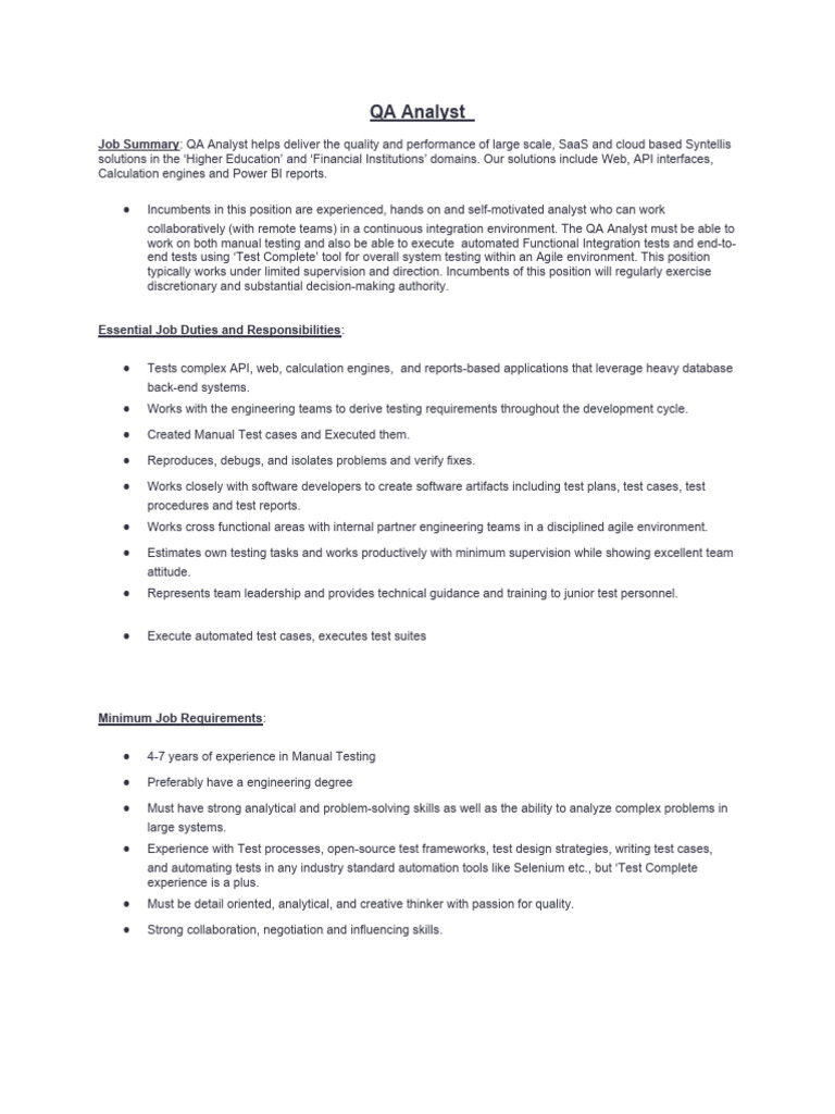 QA Analyst Role in SaaS Solutions | PDF