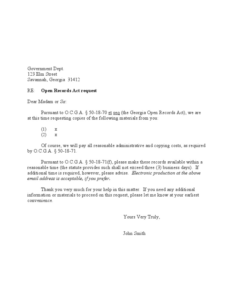 Georgia Open Records Act Request | PDF