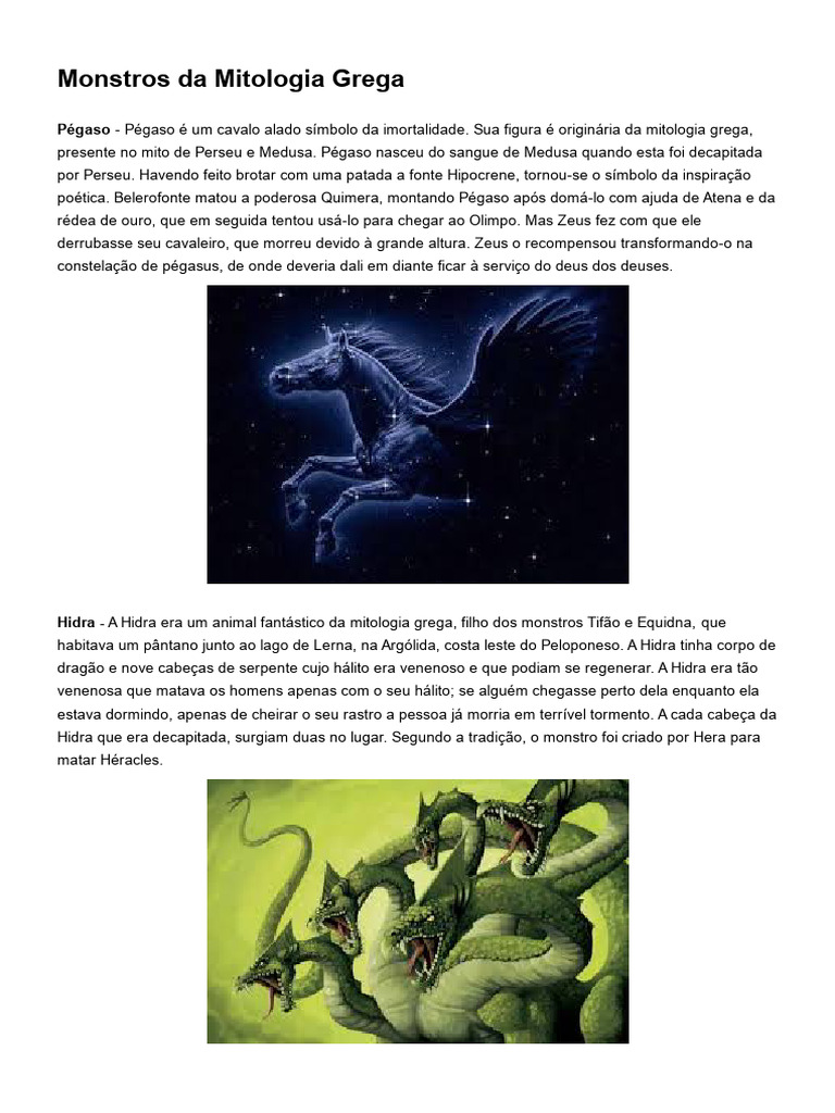 Criaturas Da Mitologia Grega | PDF