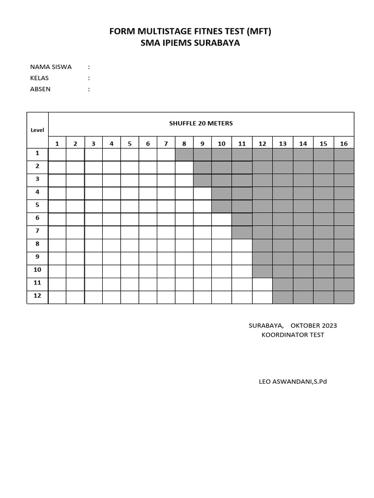 Form Multistage Fitnes Test | PDF