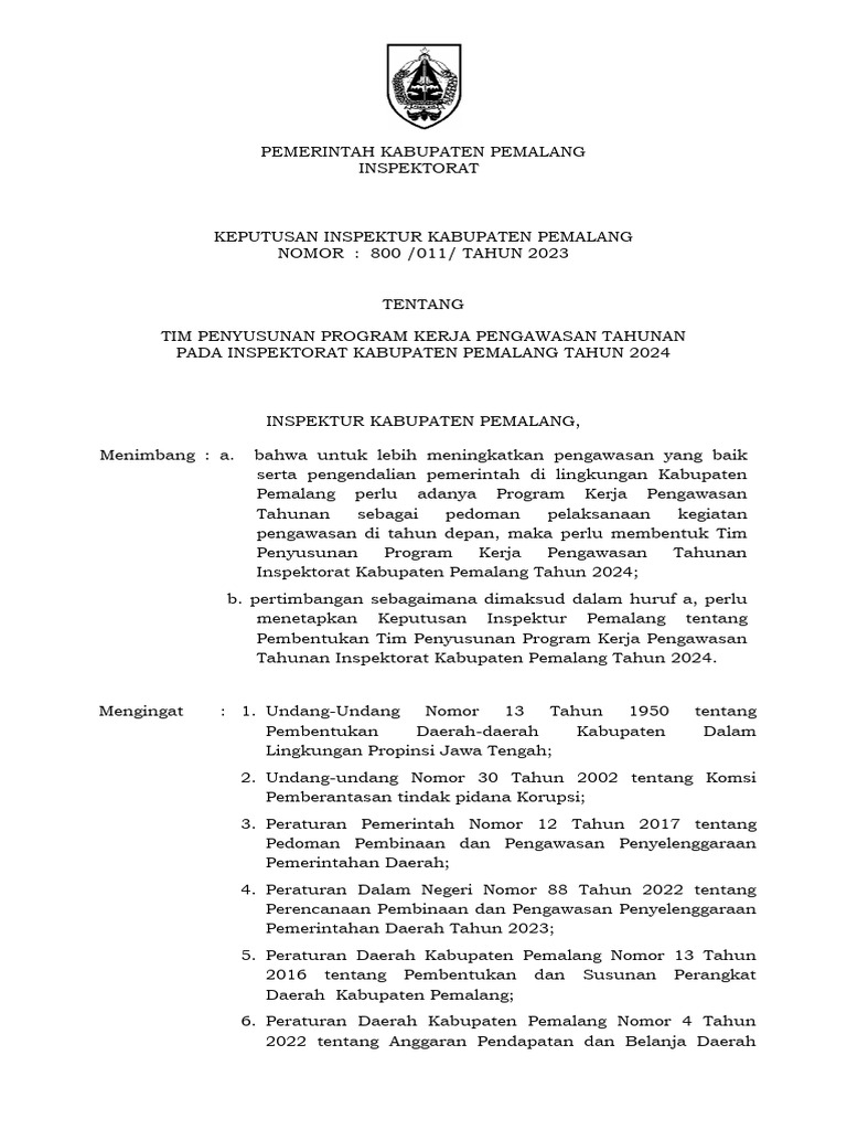 SK Tim Penyusunan PKPT 2024 | PDF