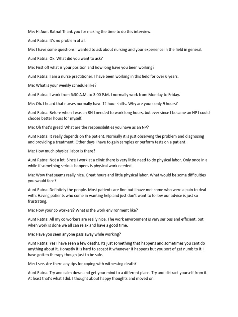 Interview Transcript | PDF | Nursing | Social Programs