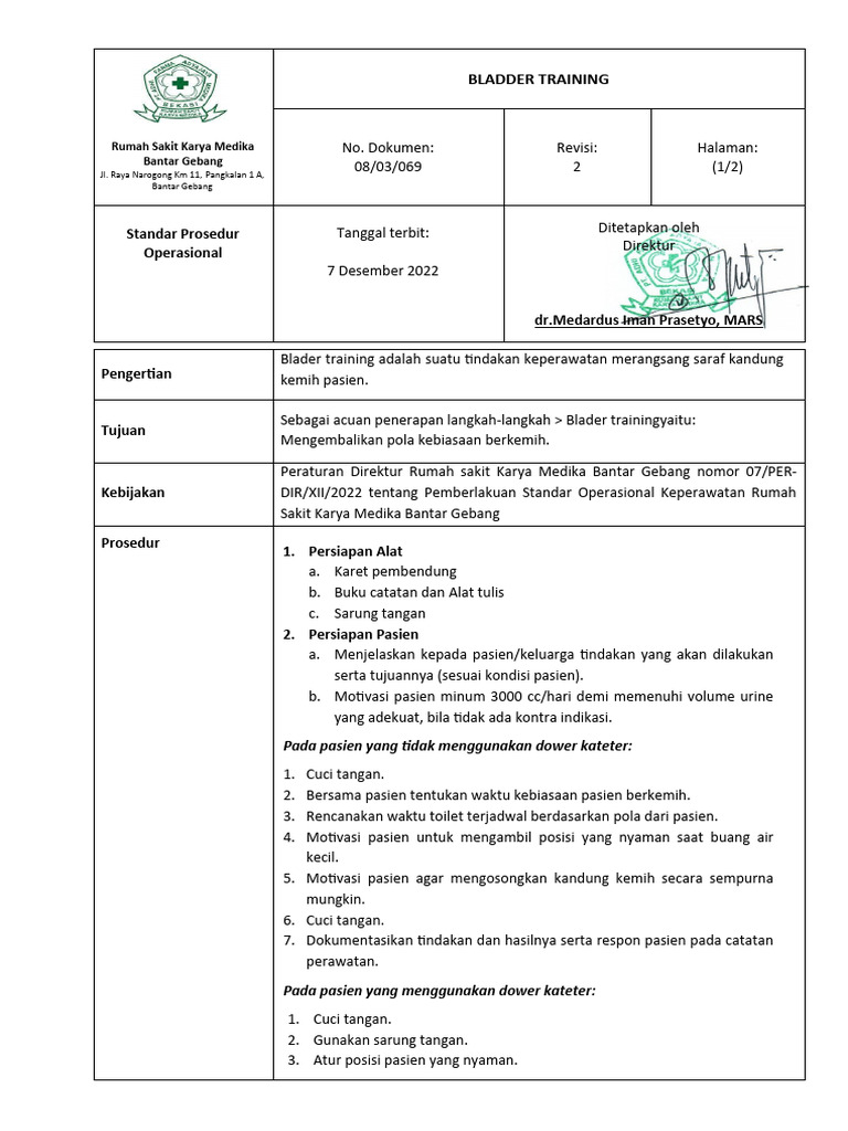 Prosedur Bladder Training di RS Karya Medika | PDF