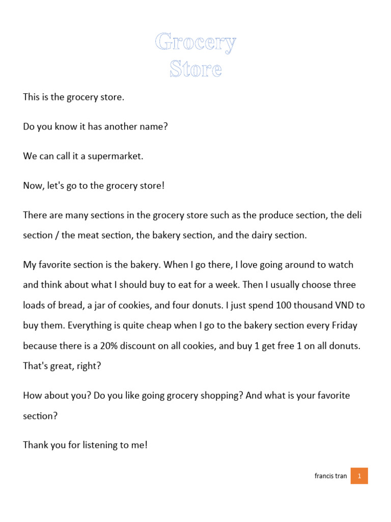 Talk About The Grocery Store | PDF