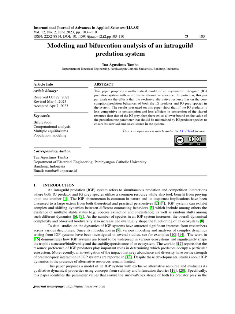 Modeling and Bifurcation Analysis of An Intraguild Predation System | PDF