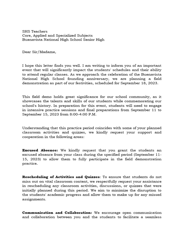 Field Demo Schedule Adjustment Request | PDF | Teaching | Pedagogy