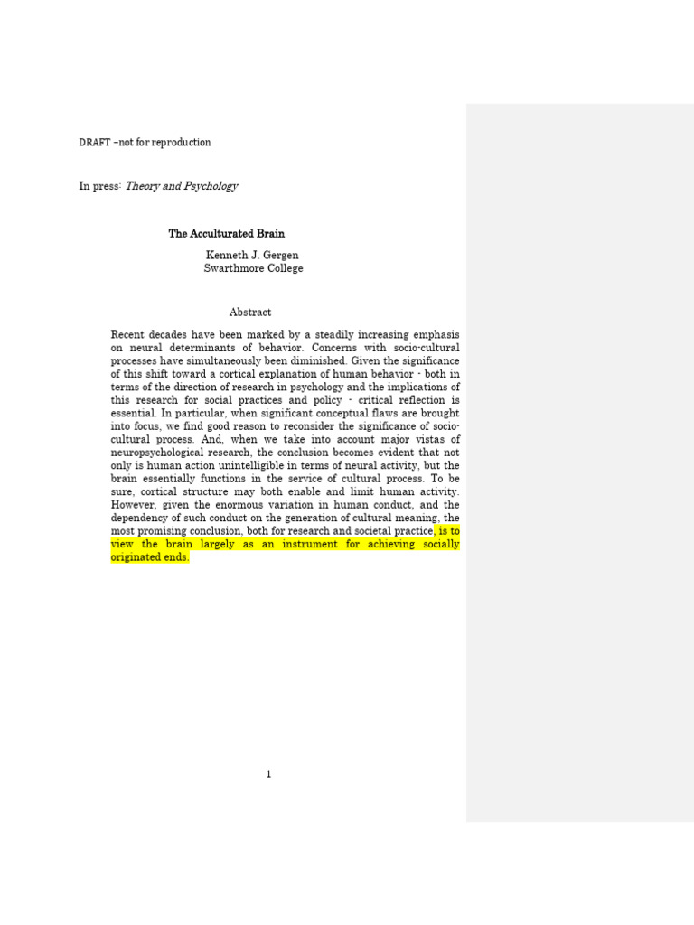 Acculturated Brain by Gergen | PDF | Science & Mathematics