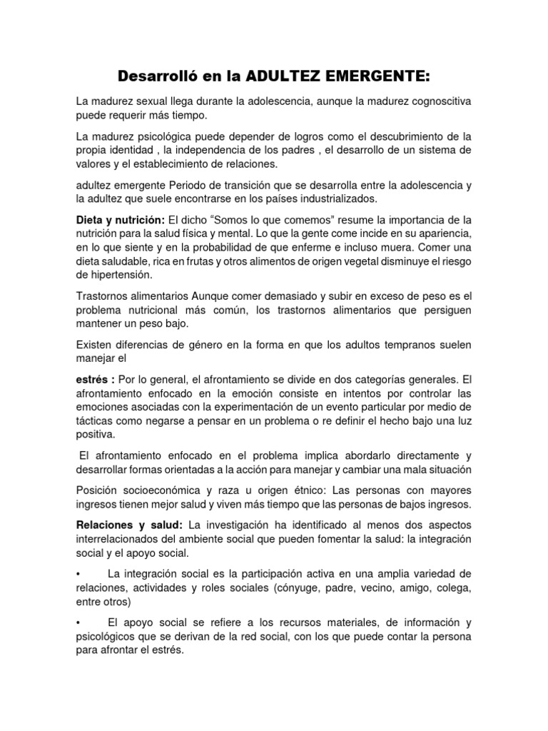 Desarrolló en La ADULTEZ EMERGENTE | PDF