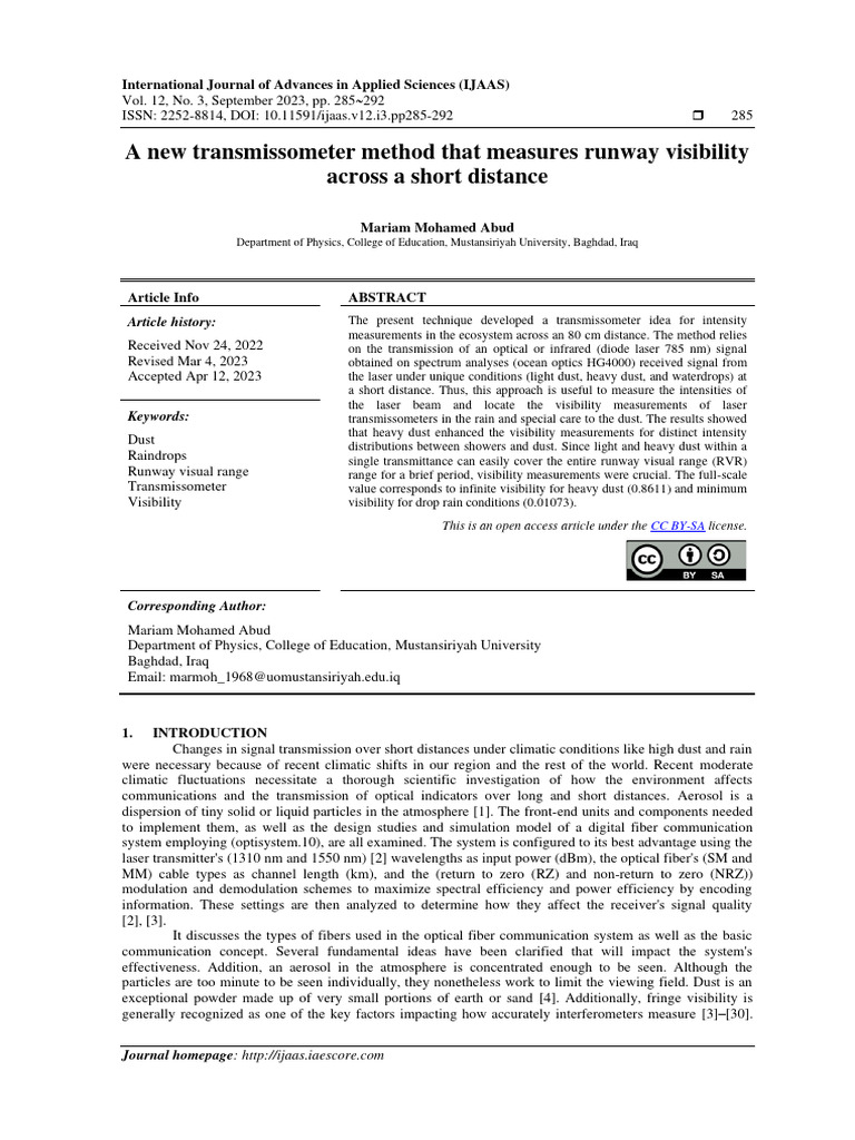 A New Transmissometer Method That Measures Runway Visibility Across A ...