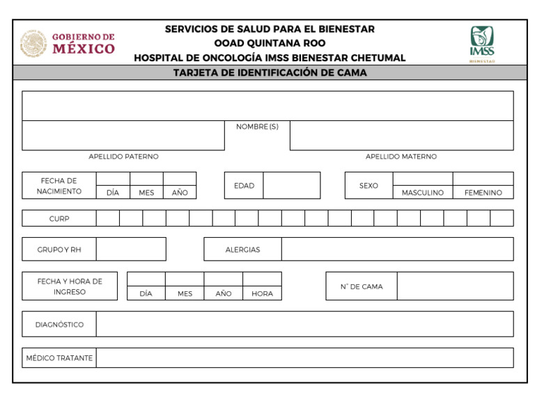 Tarjeta de Identificacion Cama V1 | PDF Tarjeta de Identificacion Cama V1 | PDF