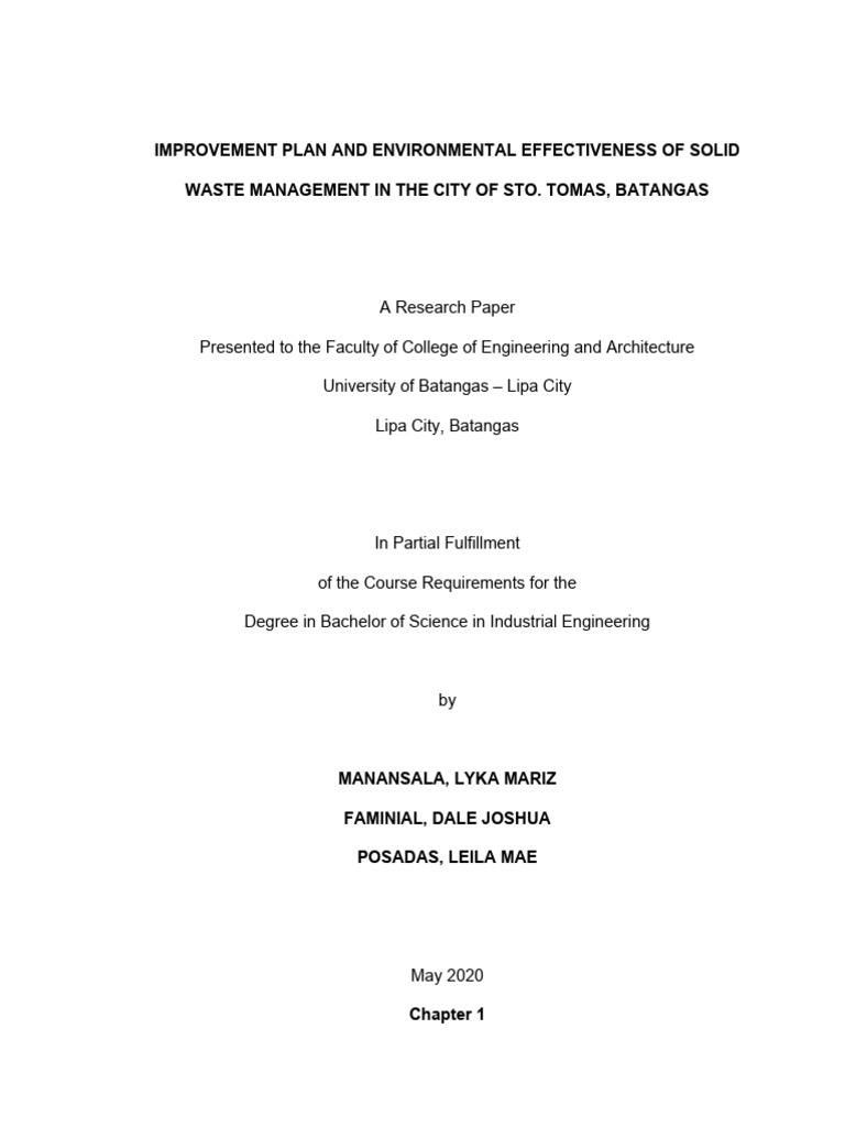 Improvement Plan and Environmental Effectiveness of Solid Waste ...