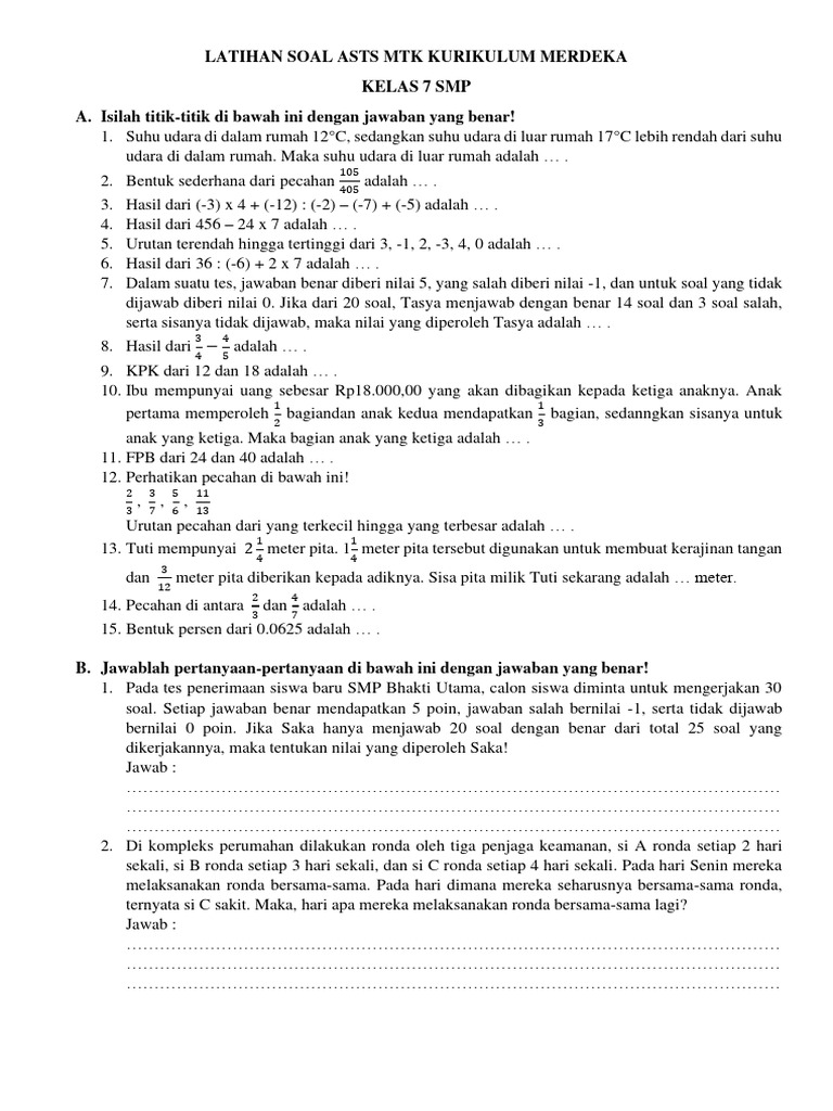 ASTS MTK Kelas 7 | PDF