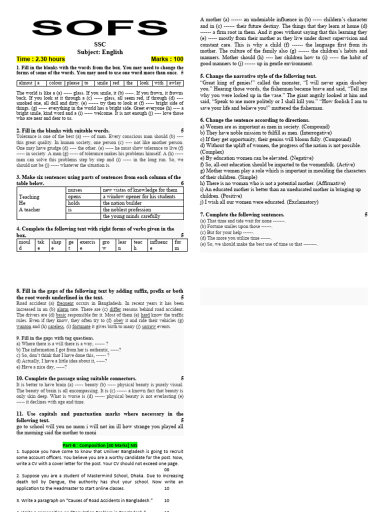 SSC English 2nd Paper - Question2 | PDF