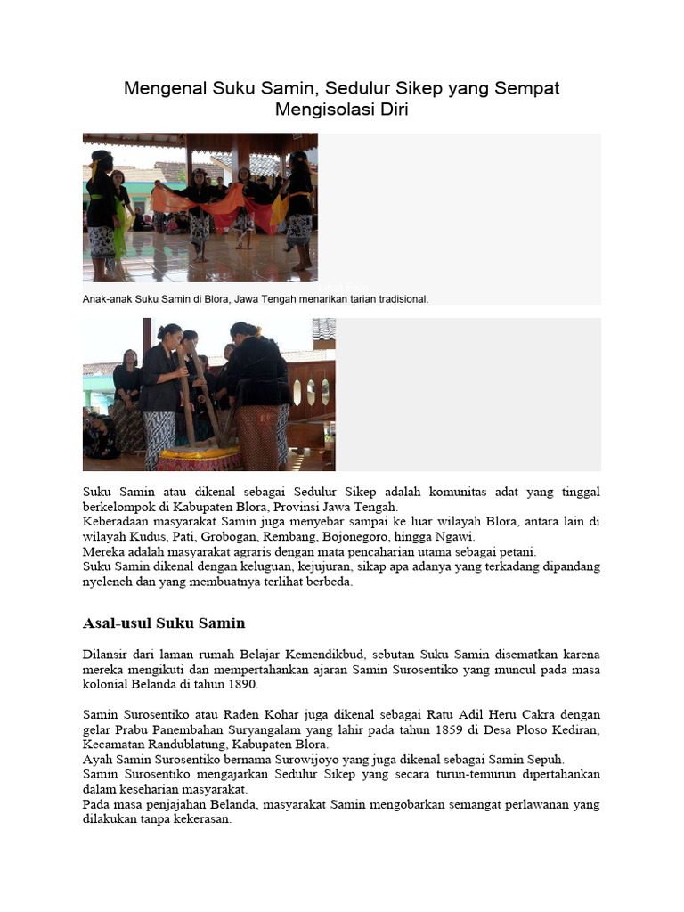 Mengenal Suku Samin | PDF