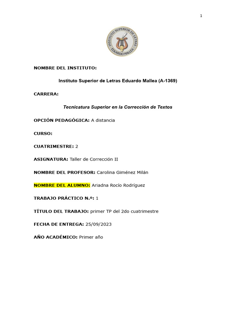 Taller de Corrección II: TP 1 | PDF