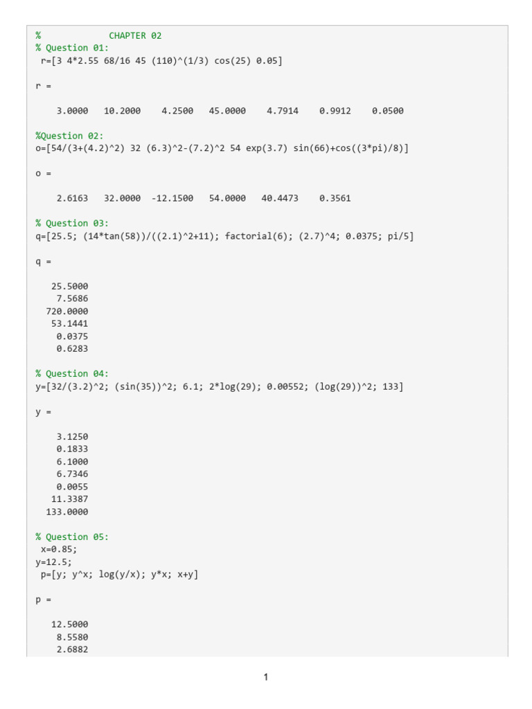 Chapter 2 MATLAB | PDF
