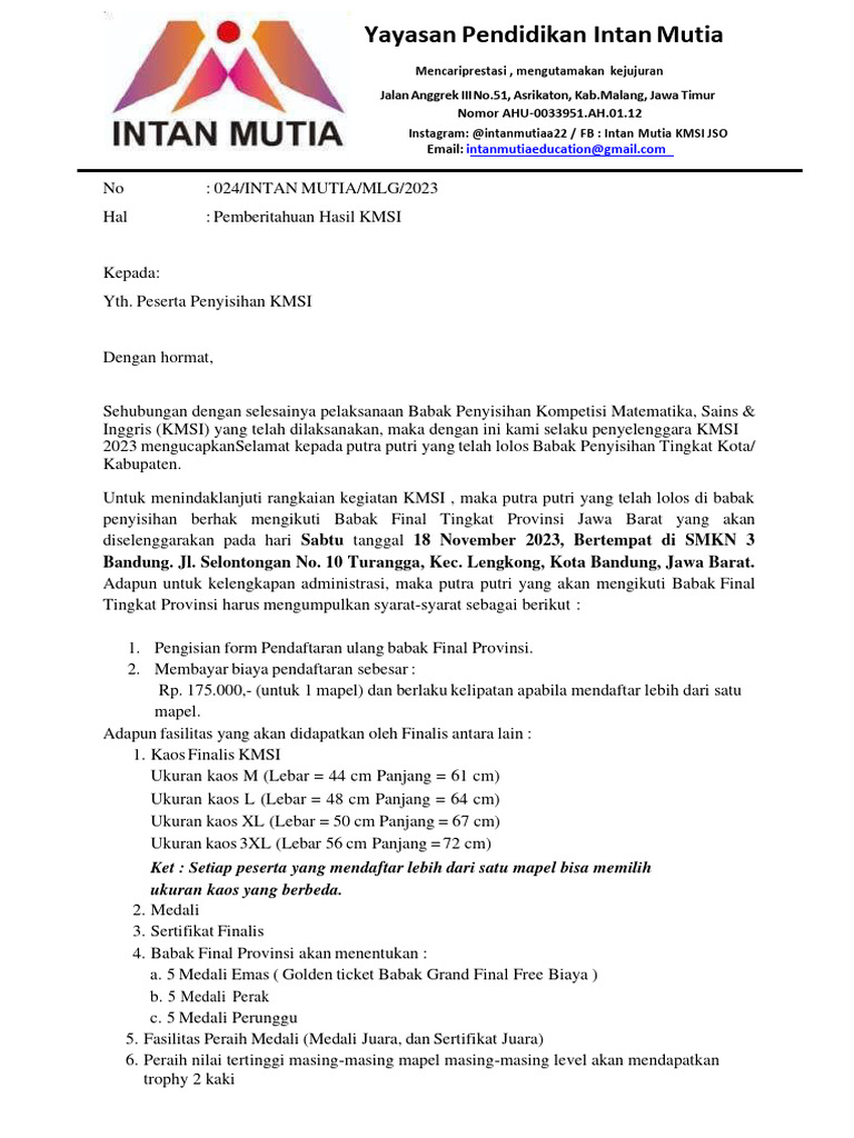 Pemberitahuan Final KMSI 2023 | PDF