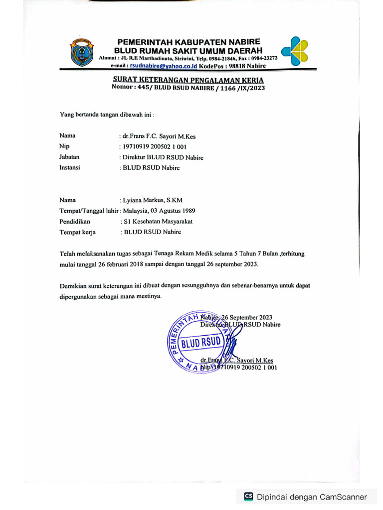 Surat Keterangan Pengalaman Kerja | PDF