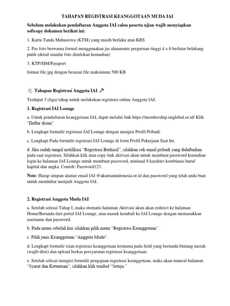 Tutorial Pendaftaran Anggota Baru Muda IAI | PDF