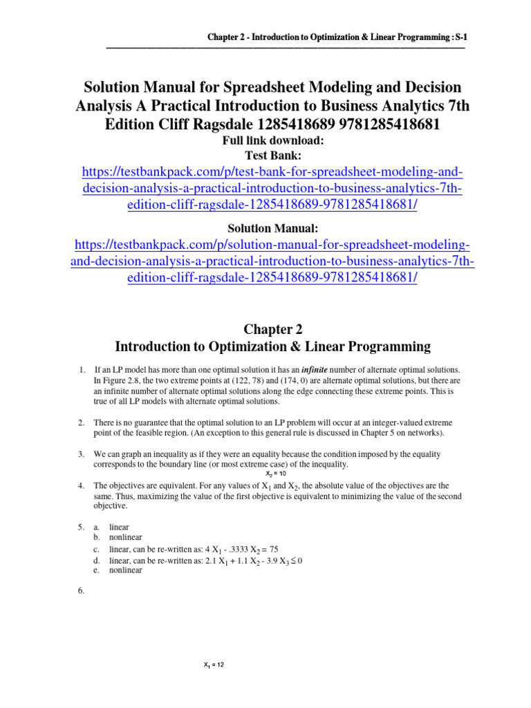Solution Manual For Spreadsheet Modeling and Decision Analysis A ...